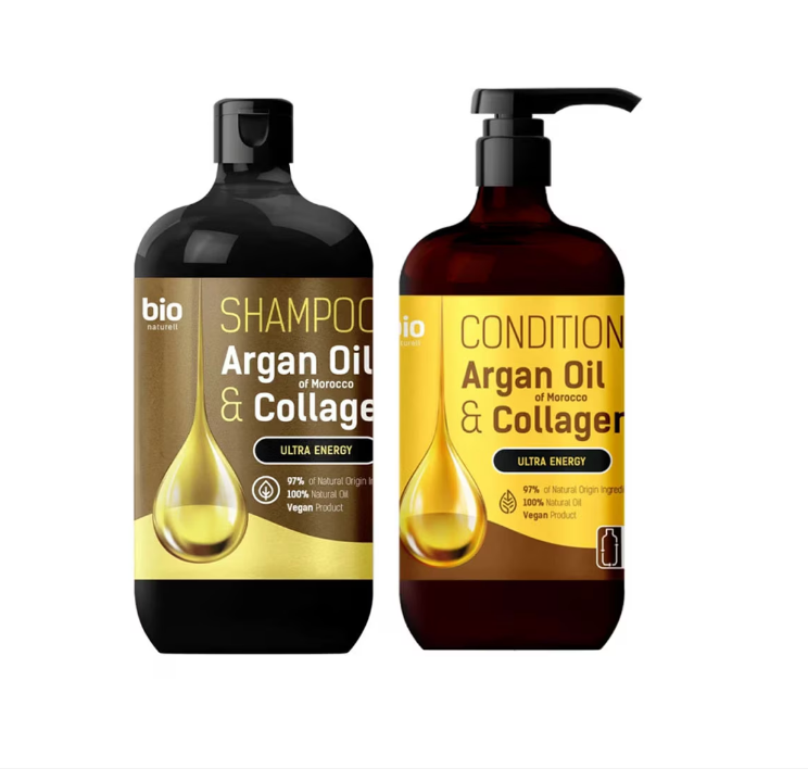 Set Sampon BIO NATURELL Ulei de argan si colagen 946 ml + Balsam de par ...